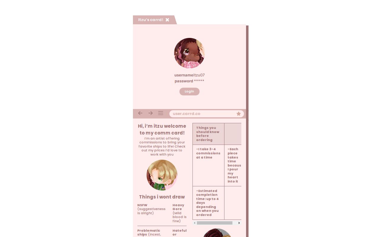 Itzu’s commission card!